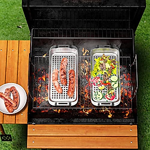 5 Pack Grill Baskets for Outdoor Grill, 11"x16.5" Heavy Duty Stainless Steel Vegetable Grill Basket, Grilling Accessories for All Grills & Smokers - Grilling Gifts for Men