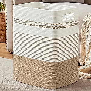 SIXDOVE Laundry Hamper, Large Woven Rope Tall Laundry Basket with Handles, 22" X 17" X 13", Decorative Storage Basket for Clothes and Blankets in Living room, Bedroom, Jute & White
