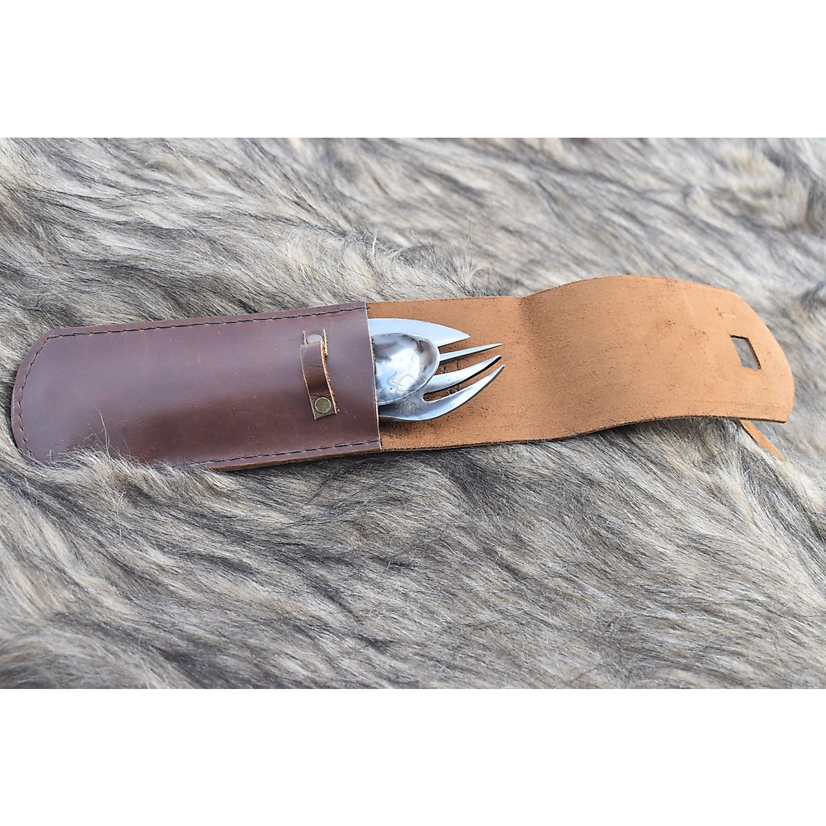 Viking Traders Hand Forged Twisted Medieval Eating Utensil Set | Functional Fork Knife Spoon And Food Stick | Medieval Eating Set, With Genuine Leather Carrying Pouch - Set 4