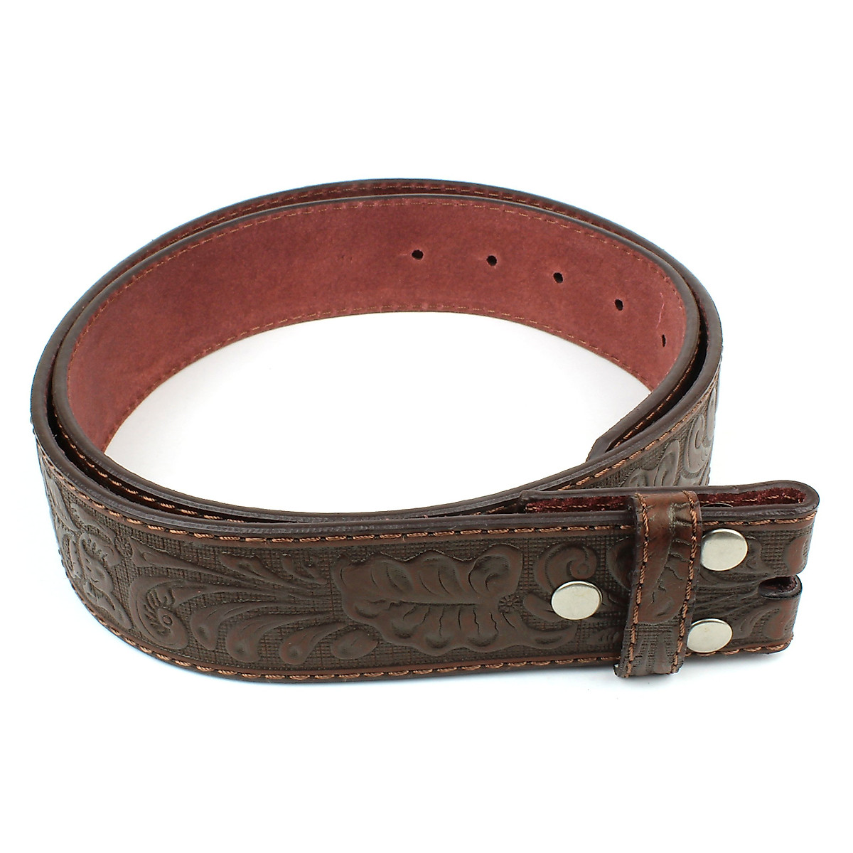 BC Belts Leather Belt Strap with Embossed Western Scrollwork 1.5" Wide with Snaps (Brown-L)