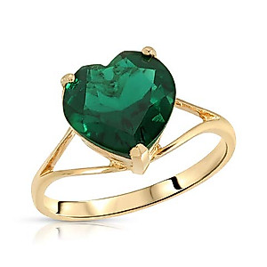 Galaxy Gold GG 2.75 Carats 14K Solid Yellow Gold Brilliant Heart Cut Shape Emerald Solitaire Cathedral Ring with Genuine Vibrant Emerald Heart Shape (10)