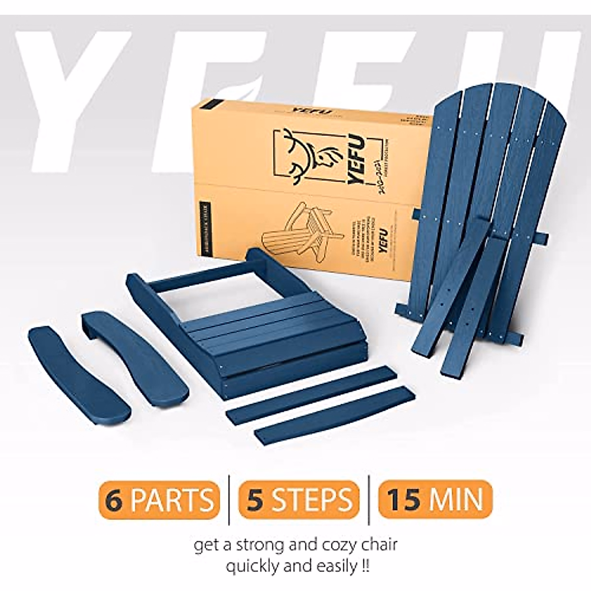 YEFU Adirondack Chair Set of 2 with Outdoor Side Table Double Layer 3-Piece for Lawn, Deck, Garden, Porch, Balcony(Navy Blue, 2 Chairs and 1 Table)