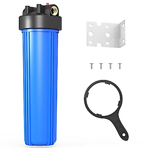 MewMore WHB20 20"x4.5" Whole House Water Filter Housing, Fit Sediment etc Filters for Well and City Water, Big Filter Blue Pre-Filtration System for Home, 1" NPT Port, Pressure Release