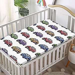 Cars Themed Fitted Mini Crib Sheets,Portable Mini Crib Sheets Soft & Stretchy Fitted Crib Sheet-Crib Mattress Sheet or Toddler Bed Sheet, 24“ x38“,Fern Green Purple Red