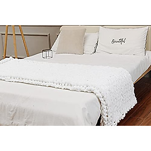 XPKWS Chunky Knit Throw Blanket Cozy Chenille Handmade Blanket for Bed Sofa Boho Chair Home Decor (White, 51"x63")
