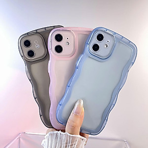 Eiyikof Compatible with iPhone 12 Mini Clear Case,Cute Solid Color Curly Wave Frame Transparent Soft Silicone Anti-Scratch Shockproof Protective Slim Case for Women Girls-Blue