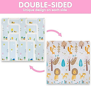 Bammax X-Large Waterproof Foam Padded Baby Play Mat | Reversible & Foldable | Safe & Thick Baby Foam Play Mat | 70" x 78" | Use as Baby Crawling Mat or Kids Play Mat for Floor