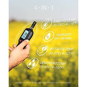 Wintact Digital Temperature and Humidity Meter, Thermometer Hygrometer Monitor with Dew Point and Wet Bulb Temperature, Backlight, Max/Min Value, Data Hold, Store 1000 Group of Data for Indoor Outdoor
