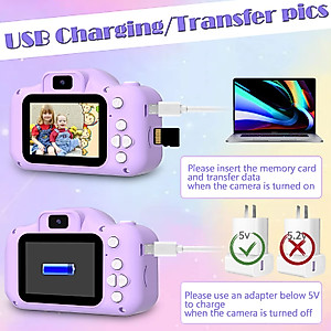 OAEBLLE Kids Camera Toddler Camera for Girls, Christmas Birthday Gifts for Girls Age 3-6, Kids Digital Camera for 7 8 9 10 11 12 Year Old, Selfie Camera for Girls Kids, 32GB TF Card (Purple)