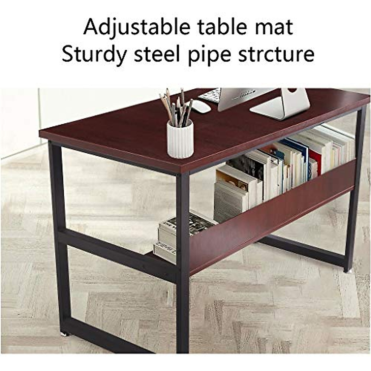 OKBOP Office Writing Desk for Home, 47'' Modern Wood Corner Desk with Storage Shelf, Small Laptop Computer Desk for Small Space, Cheap Student Study Table Notebook Workstation (Wine)