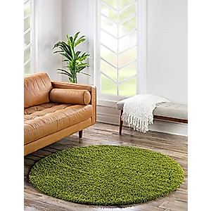 Rugs.com - Über Cozy Solid Shag Collection Rug – 3 Ft Round Grass Green Shag Rug Perfect for Kitchens, Dining Rooms