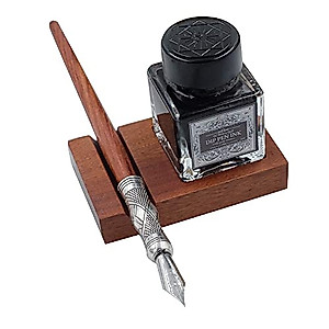 GC Antique Wooden Stem Pen Handcrafted Calligraphy Pen Set Dip Nib Pens-Writing Case With Black Ink Pen Wooden Holder Cartridges LL-182