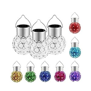 Fellibay Solar Lights Garden Decorative Hanging Light Auto Color Changing LED Outdoor Balls Stake Lamps Party String Light Globe Ornaments Landscape Lighting for Patio Yard Window(3pack)