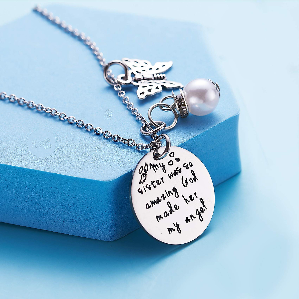 LParkin Sister Memorial Necklace My Sister Was So Amazing God Made Her My Angel Sympathy Gift (Necklace)