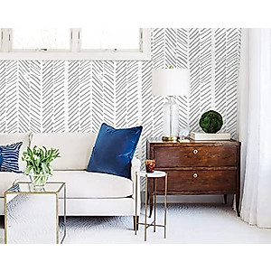 Guvana Line Peel and Stick Wallpaper Gray and White 17.7"x118" Self Adhesive DIY Removable Stripe Contact Paper Decorative for Livingroom Bedroom Wall Covering
