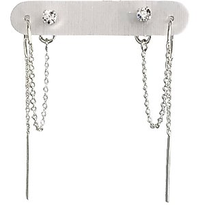 Sterling Silver Double Piercing Earrings Two Hole Earrings Cz Threader Earrings For Women Chain Earrings Set Boho Jewelry Cubic Zirconia (Sterling Silver)