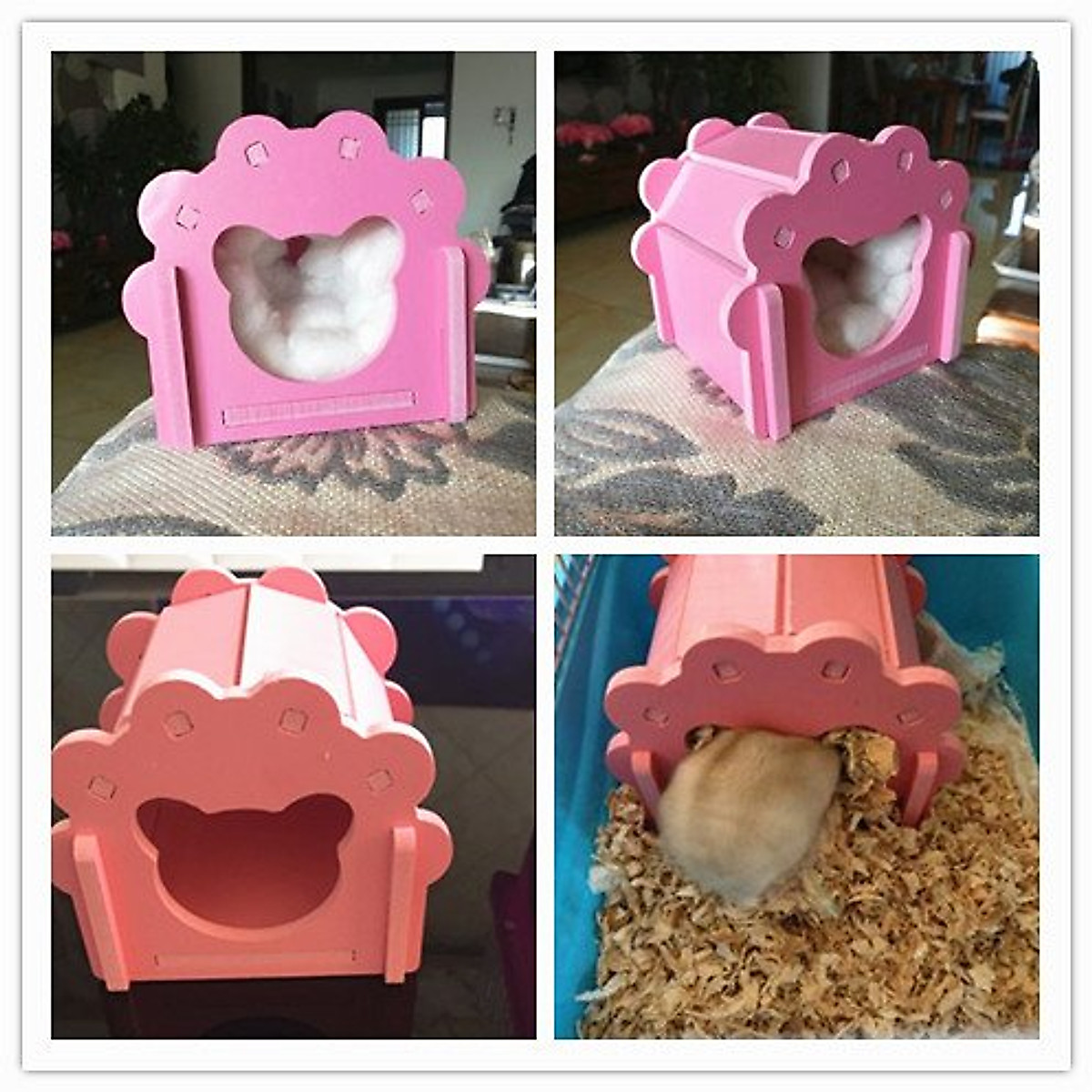 Hamster House Cage Wood Chew Toy DIY Colorful Hut for Hamster Gerbil Rat Small Animals Hideout with Free Hamster Lead Leash (L, Green)