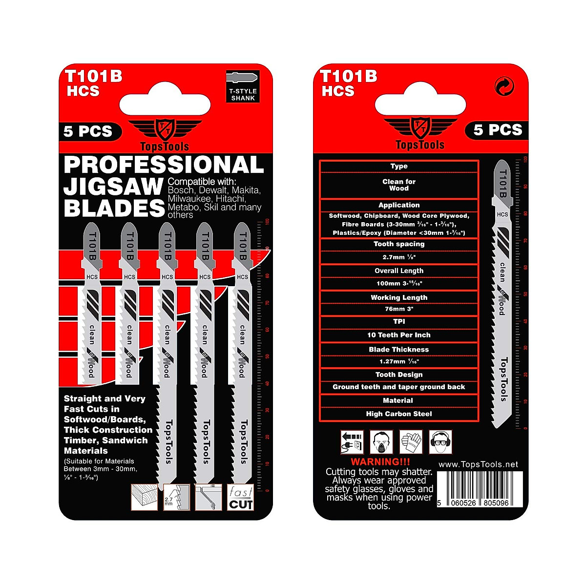 25 x TopsTools T101B Jigsaw Blades for Bosch, Dewalt, Makita, Milwaukee and many more