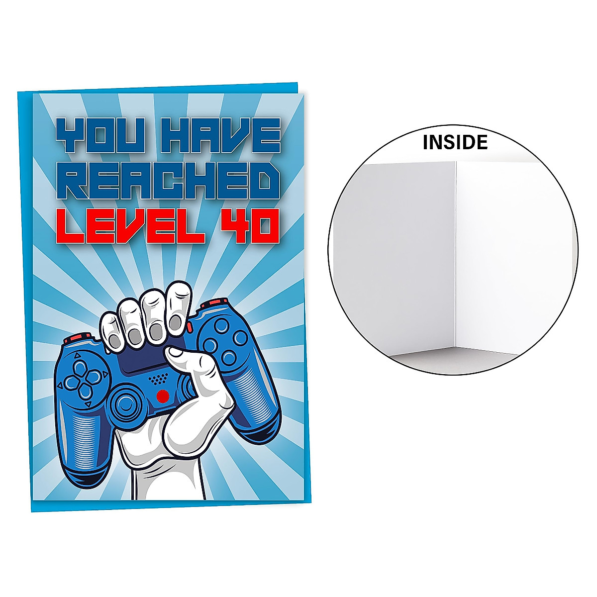 40th Birthday Card, You Have Reached Level 40, Greeting Card for Forty Year Old Gamer Birthday Gift for Adult Son or Daughter, For Him Her Mom Dad, Blue