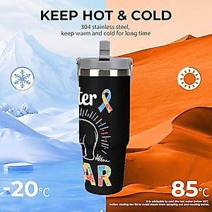 Sister Autism Awareness with Bear (2) 30 OZ Insulated Tumblers with Handle And Straw Leakproof Vacuum Insulated Stainless Steel Water Bottle for Car Fishing Travel