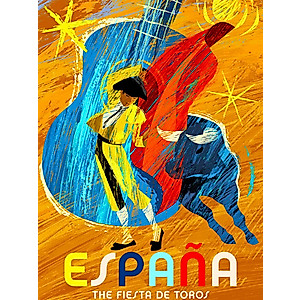 TYmall Wall Art Metal Hanging Sign España Fiesta de Toros Spain Spanish Europe Vintage Travel Advertisement Vintage Wall Decor Plate Tin Sign for Home Door Room 8X12 Inch