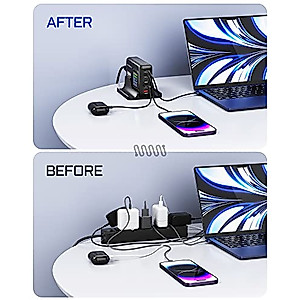200W USB C Charger, Aergiatech Desktop 5-Port PD 100W Type C 65W PPS GaN Charger Fast Charging Station with LCD Display, Laptop Power Adapter for MacBook Pro/Air iPhone 14 Pro Max, Samsung Galaxy