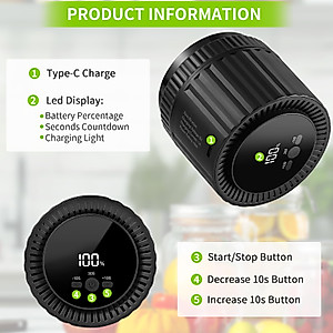 Electric Mason Jar Vacuum Sealer, Jar Vacuum Sealer for Mason Jars with Wide and Regular Mouth Jar Lids, Mason Jar Sealer, Mason Jar Vacuum Sealer Kit for Food Storage, Fermentation, Canning, Sealing