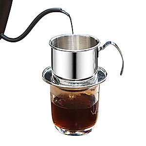 Vietnamese Coffee Drip Filter Coffee Maker Stainless Steel Pour Over Coffee Dripper Reusable Portable Coffee Making Hand Pot Coffee Drip Brewer for Home Kitchen Office Outdoor Coffee Services (Sliver)