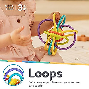 Nuby Lots A Loops Sensory Multicolor Teether and Baby Rattle Toy - 3+ Months - Baby Teething Toy