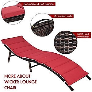 Tangkula Set of 2 Patio Chaise, Foldable Outdoor Patio Wicker Lounger Chair, with Double-Sided Cushions, Suitable for Poolside Garden Lawn Backyard Deck and Sunroom