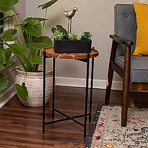 BIRDROCK HOME Folding Side Table with Removable Wood Tray - Black Metal Foldable Nightstand - Indoor Use Only - Bar Coffee Drinks Food Serving Tray - Decorative Modern End Accent - Natural Acacia