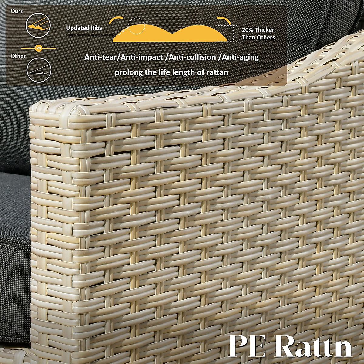 CAODOC 9 Pieces Outdoor Furniture,Patio Furniture with 42" Fire Pit Table,Wicker Conversation Set for Balcony,Deck,Pool and Backyard (Black)