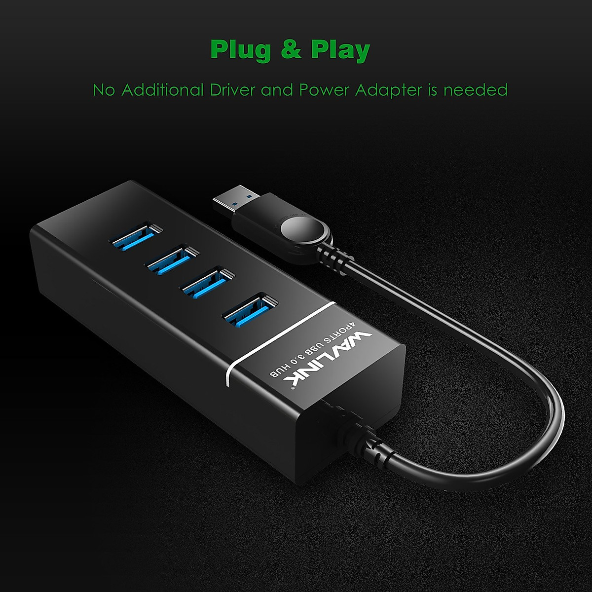 WAVLINK USB 3.0 Hub,4-Port USB3.0 Type A Adapter up to 5Gbps,Portable Data Hub for Windows, Laptop, MAC OS 10.6 to 10.13.3, UltraBook（No Driver Needed,Play and Plug）