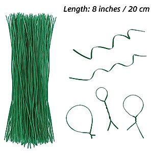 Plant Twist Ties - 8'' Plant Ties for Climbing Plants - Garden Ties Reusable Twist Ties Garden Twine for Plants Vines Cords Bags - Pack of 100, Green