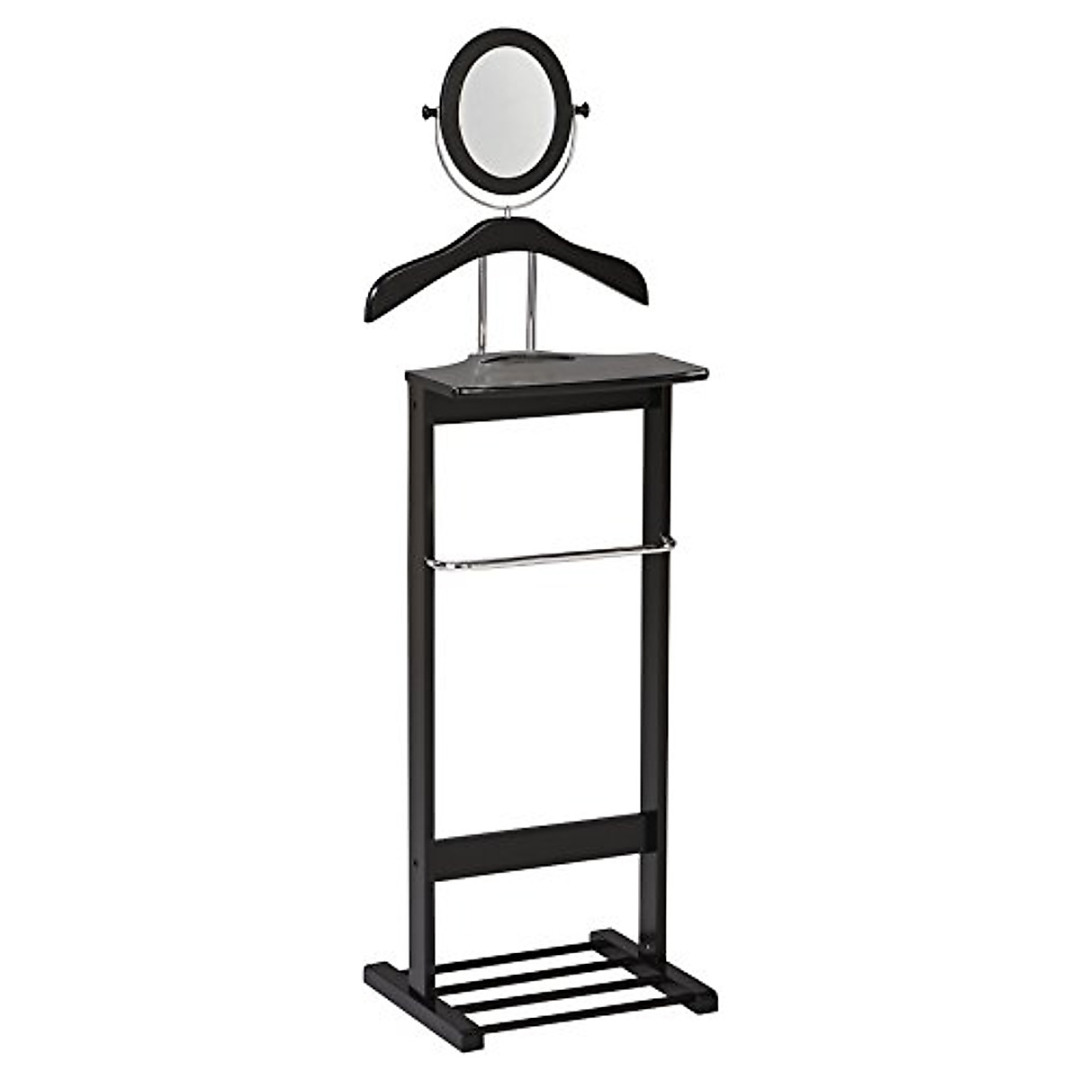 KB Designs - Black Wood Suit & Tie Freestanding Valet Stand, Clothing Organizer Rack