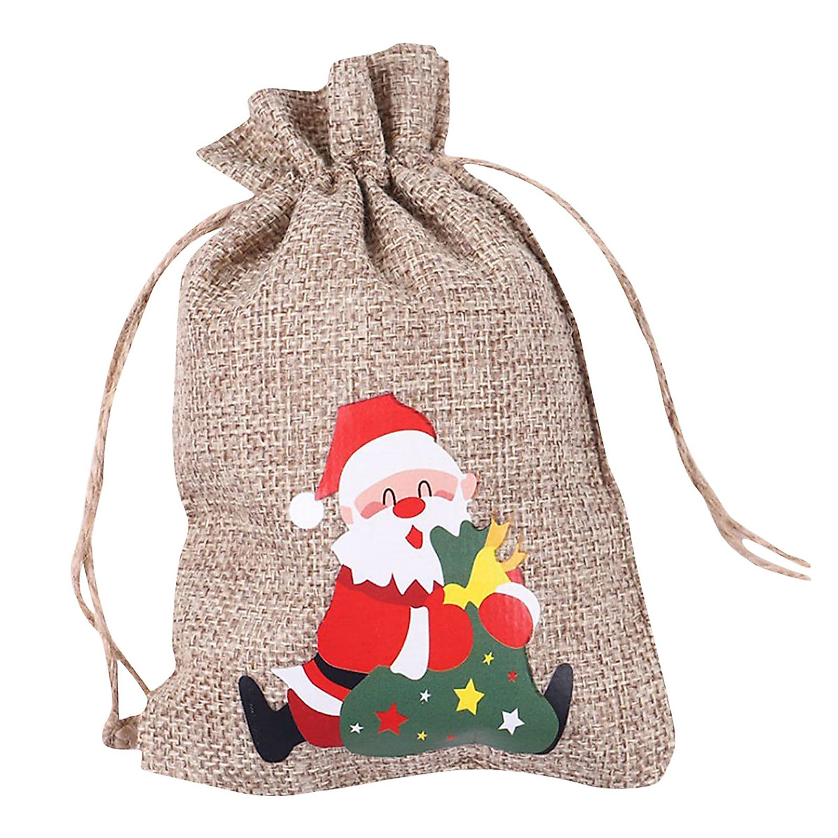 Shan-S Christmas Decor Christmas Burlap Gift Bags, Christmas Jute Linen Bags, Xmas Jute Linen Candy Bag Treat Gift Drawstring Pouches Burlap Gift Bags for Wedding Christmas Party Favors