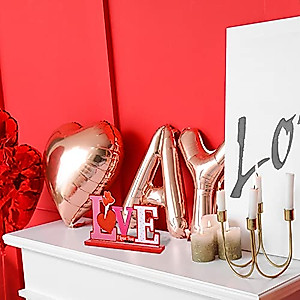 Fovths 4 Pack Valentine's Day Table Centerpiece Signs Wooden Table Decorations Happy Valentines Day Desktop Signs Love Kiss Me XOXO for Valentine's Day Anniversary Wedding Party Decors Gifts