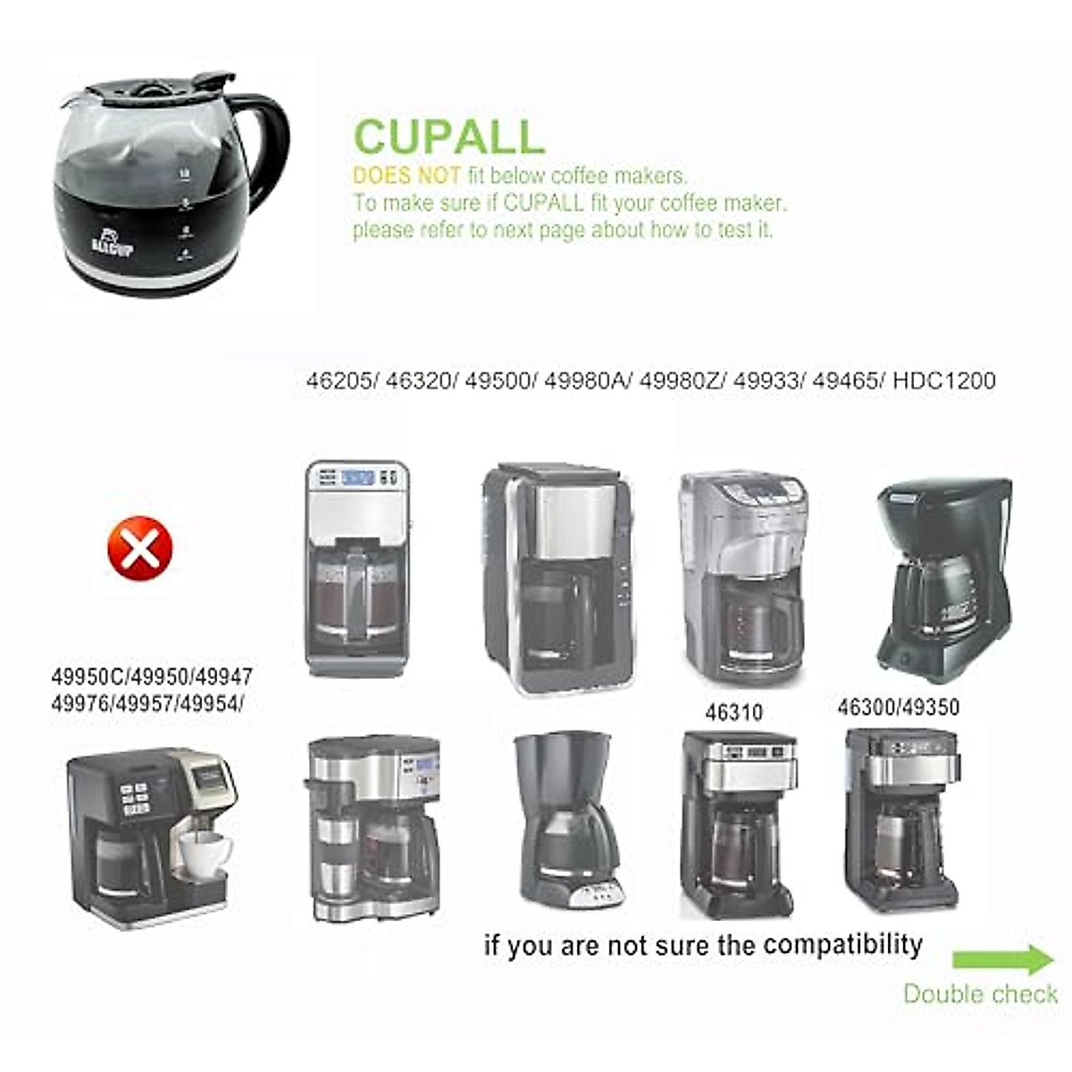 Coffee Machine Replacement 12CUP Glass Carafe, Fit With Hamilton Beach 49902/04 Coffee Maker, 12 cup coffee maker 46299/46290,43874