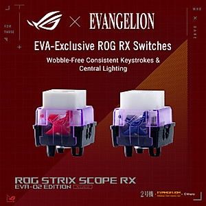 ROG Strix Scope RX EVA-02 Edition, 100% RGB Gaming Keyboard, ROG RX Red Optical Mechanical Switches, IP57 Water Resistance, USB Passthrough, Wider Ctrl Key, Stealth Key, Macro Support, EVA-themed