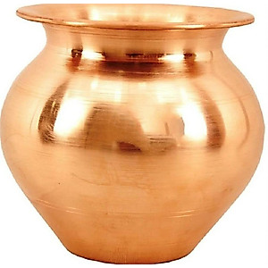 Copper Kalash Lota Pot, Puja Wedding Purpose Temple, Home and Perfect for gift.Capacity 500 ML,100% Pure Copper Vessel Lota Kalash, (Size in inches 4 x 4.2 x 4)1 Pc