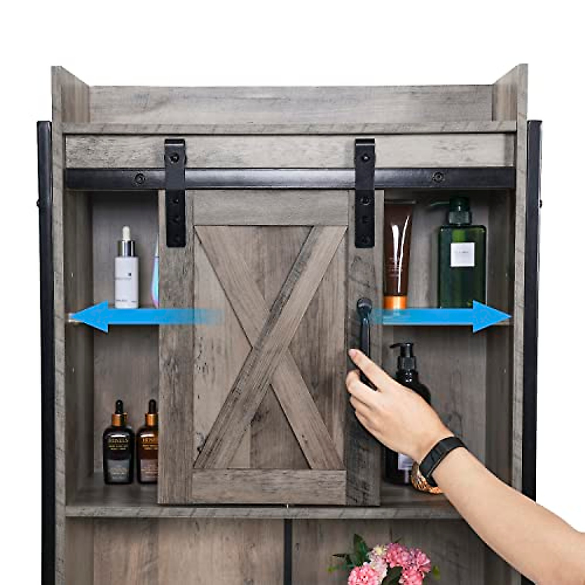 Puluomis Over The Toilet Storage Cabinet - 4-Tier Bathroom Organizer Over The Toilet with 3 Positions Adjustable Shelf Shelves - Over The Toilet Bathroom Rack with Sliding Door