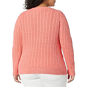Amazon Essentials Women's Fisherman Cable Long-Sleeve Crewneck Sweater (Available in Plus Size), Coral Pink, Large