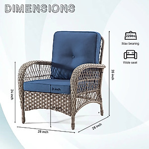 MeetLeisure Wicker Patio Chairs Set of 2 - Outdoor Rattan Chairs with Handmade PE Wicker & Olefin Fabric Cushions, Patio Rattan Chairs, Cushions Included(Mixed Grey/Blue)