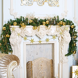 Whaline Star Banner with String Wooden Glitter Star Banner Pre-Assembled Gold Star Hanging Bunting for Christmas Garland Gold Wedding Baby Shower Birthday Party Decorations