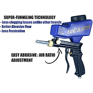 Portable Sandblaster Gun & Soda Blaster: Handheld, Gravity-Feed Abrasive Blaster with Gloves, Goggles, Nozzle (Super-Funneling Technology)