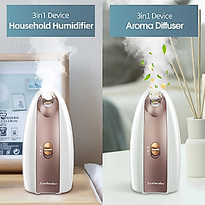 Newbealer Pro Facial Steamer, Hot & Cool Aromatherapy Nano Ionic Steamer with 360° Extended Nozzle, Face Moisturizing Deep Cleaning, Portable for Home Spa, 9-Piece Acne Set and Face Brush