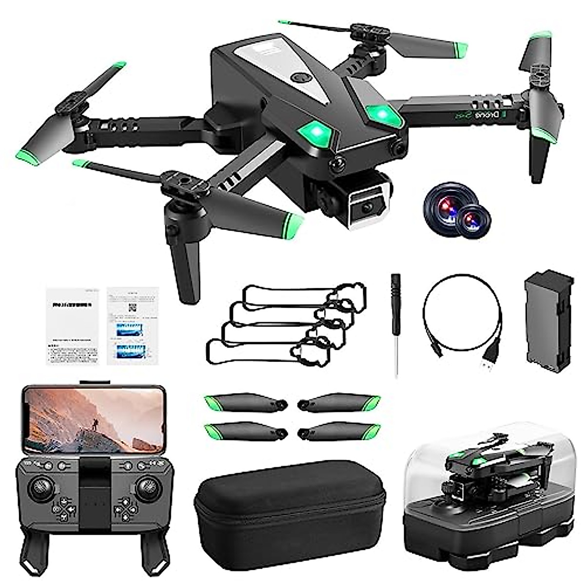 Mini Drone with Dual 1080p HD Wide Angle Camera Remote Control Toys Gifts for Boys Girls with Altitude Hold Headless Mode 1-Key Start Speed Adjustment (Black)