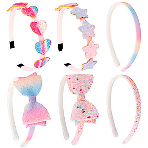Chanaco Girls Sparkly Cute Soft Glitter Bow Heart Non-Slip Headbands Set - 6 Pcs for Toddlers and Kids Ages 4-12