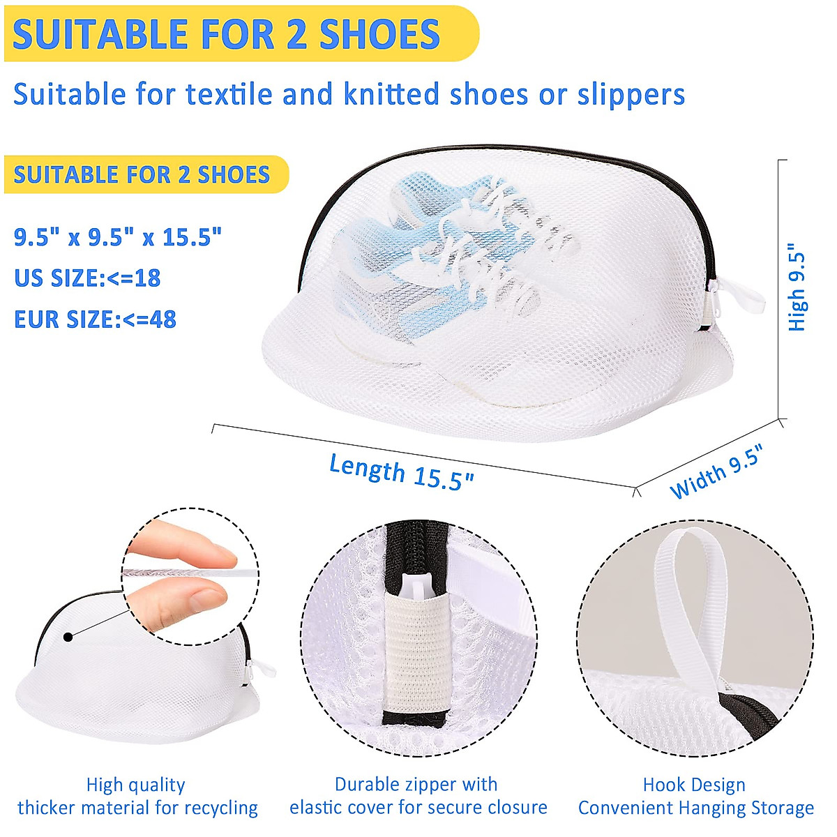 AUTODECO 4Pcs Honeycomb Mesh Laundry Bags for Delicates (4 Shoe Wash Bag 10x16 Inches)