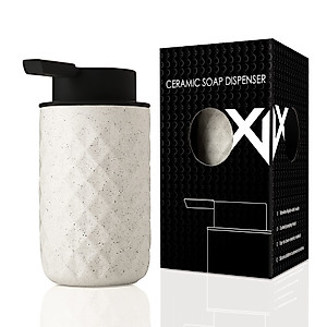 Bathroom Foaming Soap Dispenser 12oz Ceramic Hand Dish Soap Dispenser, Decorative Rhombus Kitchen Pump Bottle with Foam Bottle Pump(Cream Color)